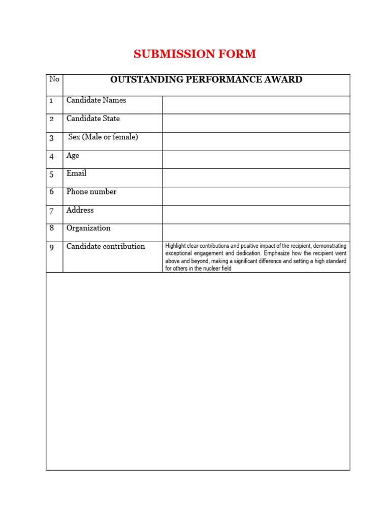 Submission Form For Excellence Award | PDF