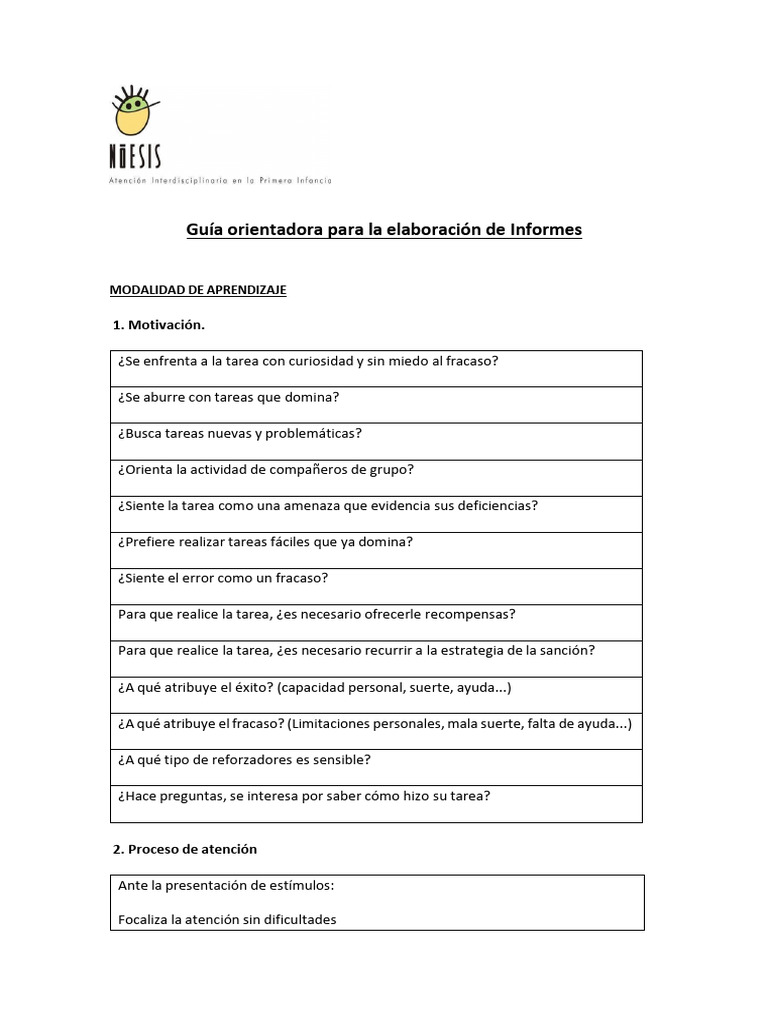 1-Guia Orientadora para La Elaboracion de Informes | PDF | Atención | Enseñando
