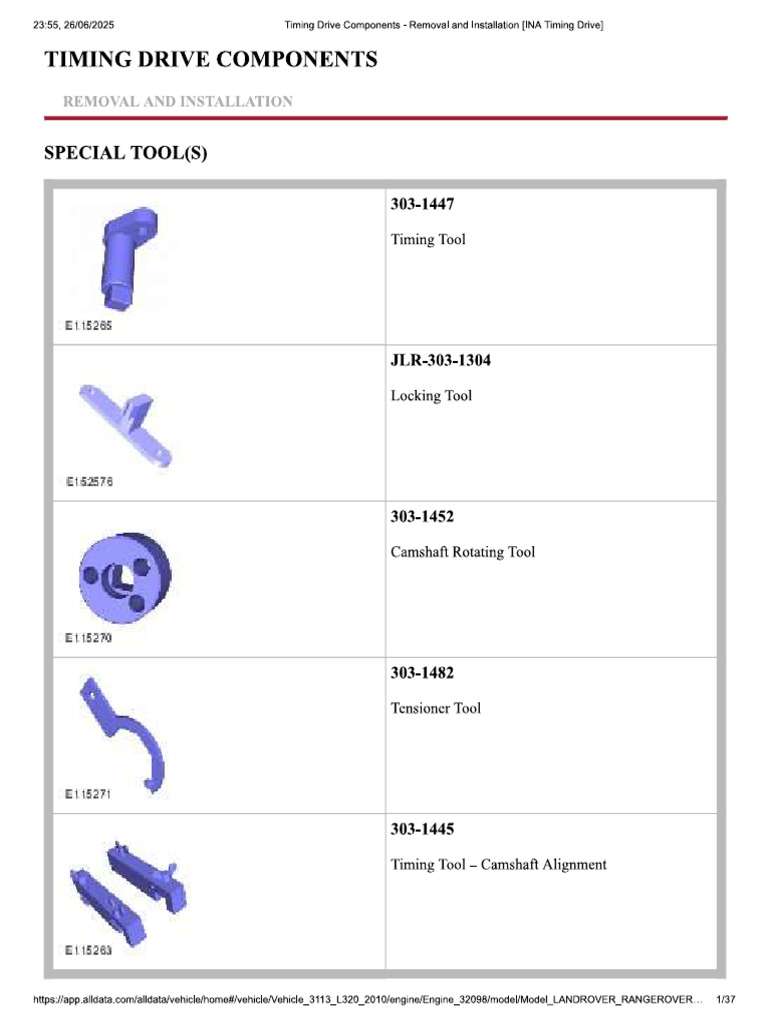 Timing Drive Components - Removal and Installation (INA Timing Drive) | PDF