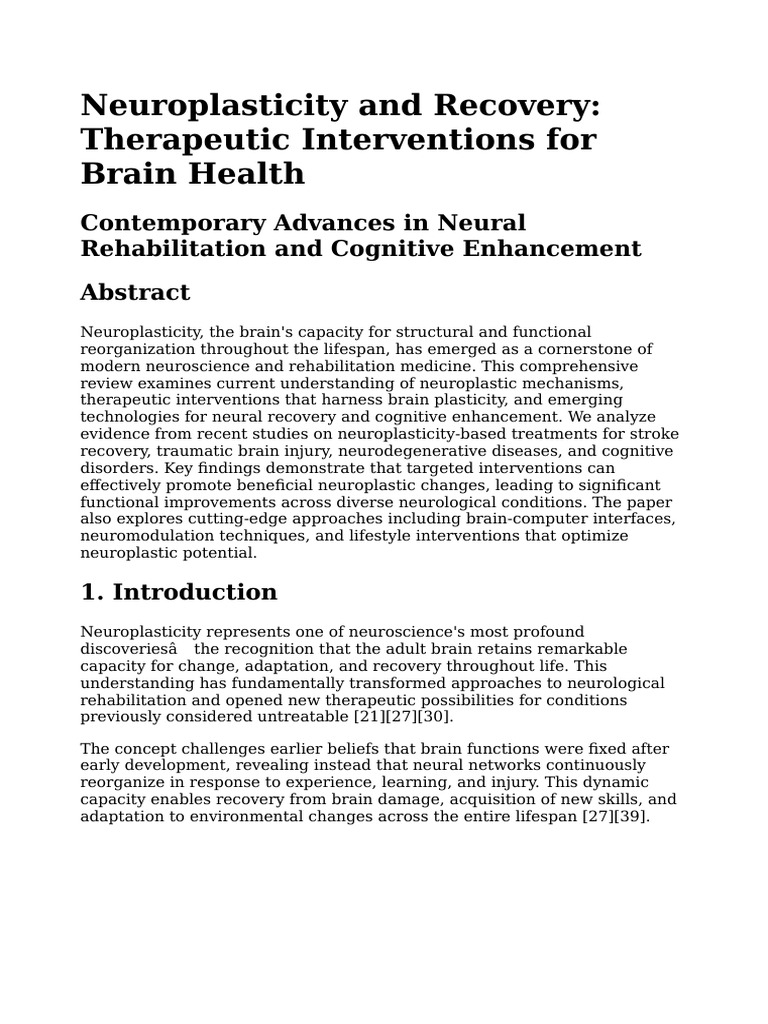 Neuroplasticity Research | PDF | Neuroplasticity | Brain