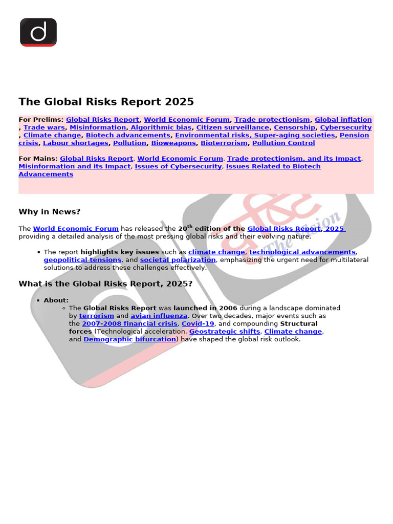 Global Risks Report 2025 Overview | PDF | World Trade Organization | Risk