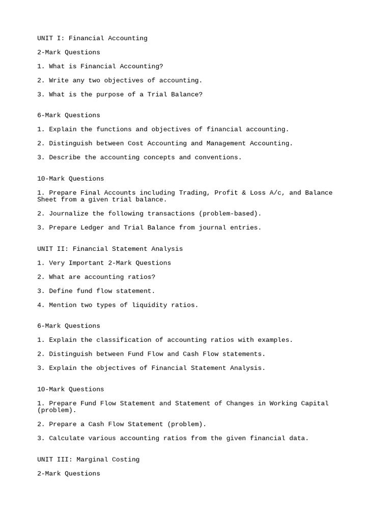 Important Theory Questions For Accounting For Managers | PDF ...