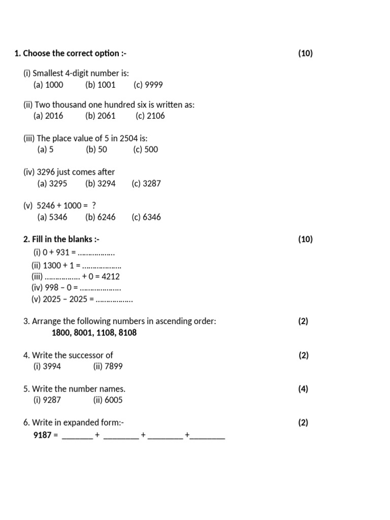Class 3 Unit 1 (Maths) | PDF