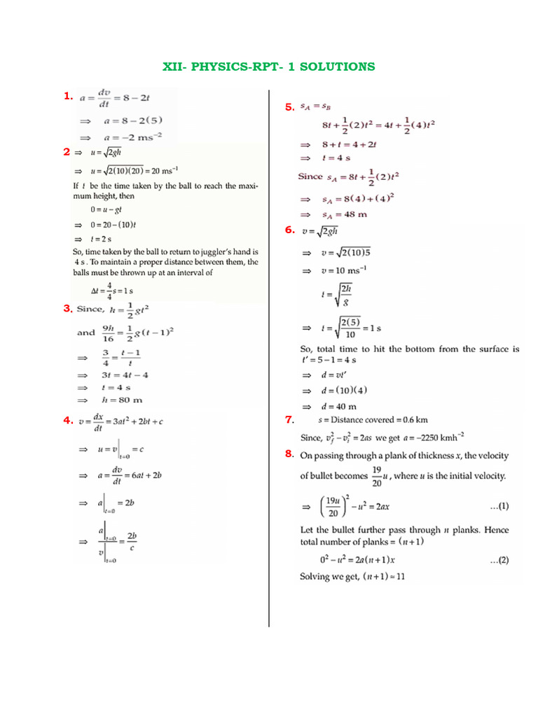 Xii RPT 1 Phy 13-07-25 Detailed Solutions. | PDF