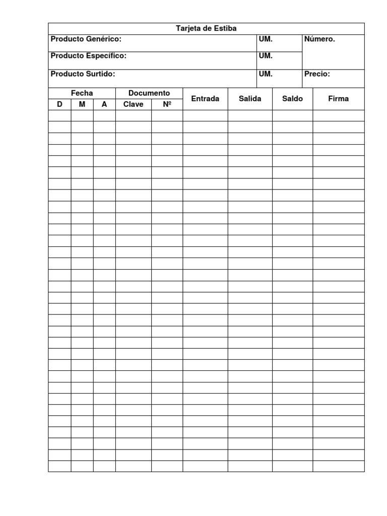 Tarjeta De Estiba – Descargar gratis la plantilla de tarjeta de almacen ...