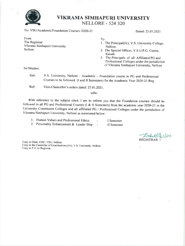 Foundation Course Registrar Letter | PDF