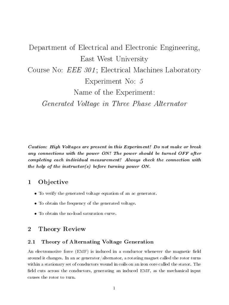EEE 301-Exp05 Generated Voltage in 3p Alternator | PDF | Electric Motor ...