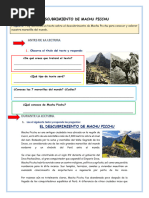 Ficha Leemos Sobre El Descubrimiento de Macchu Picchu Maestra Janet ...