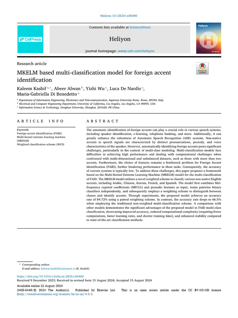 2024-MKELM Based Multi-Classification Model For Foreign Accent Identification | PDF | Support ...