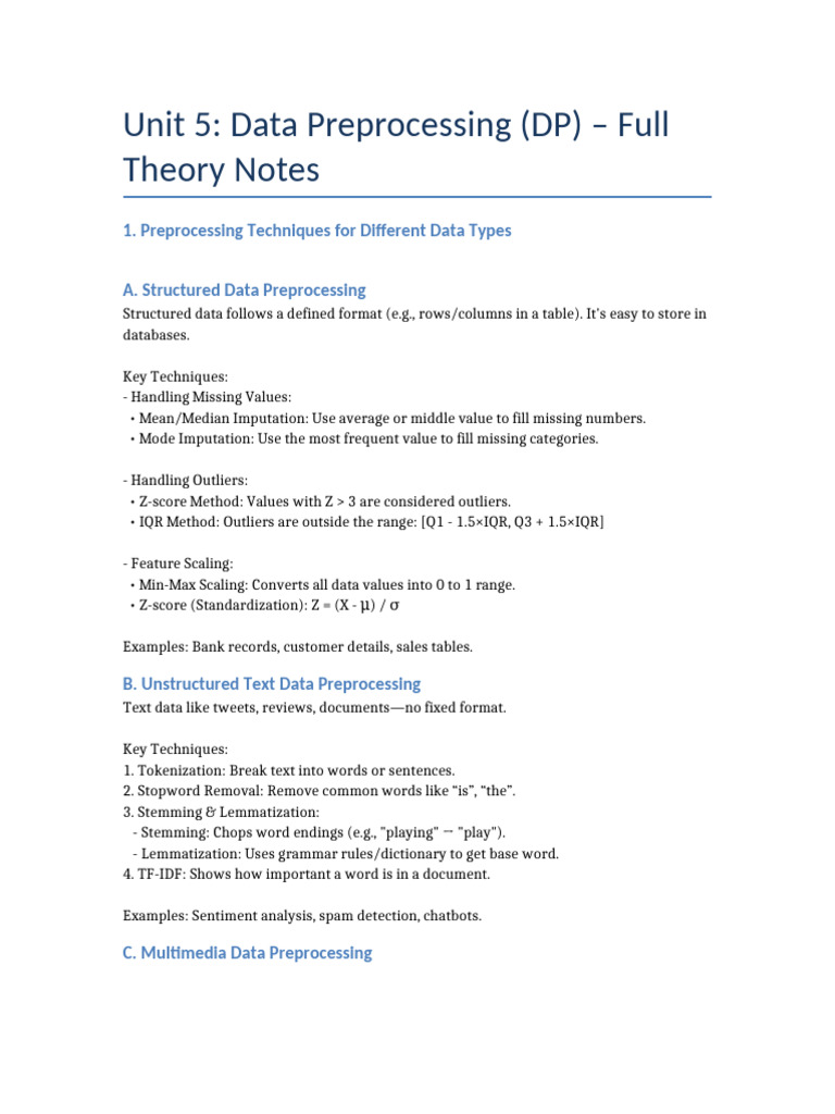 Unit 5 Data Preprocessing Theory | PDF | Discrete Fourier Transform | Time Series