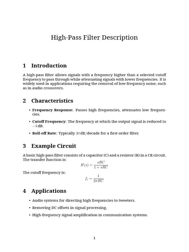 High-Pass Filter Description | PDF