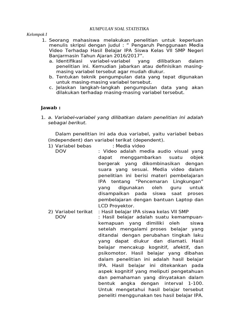 Soal Statistika: Variabel dan Data Analisis | PDF