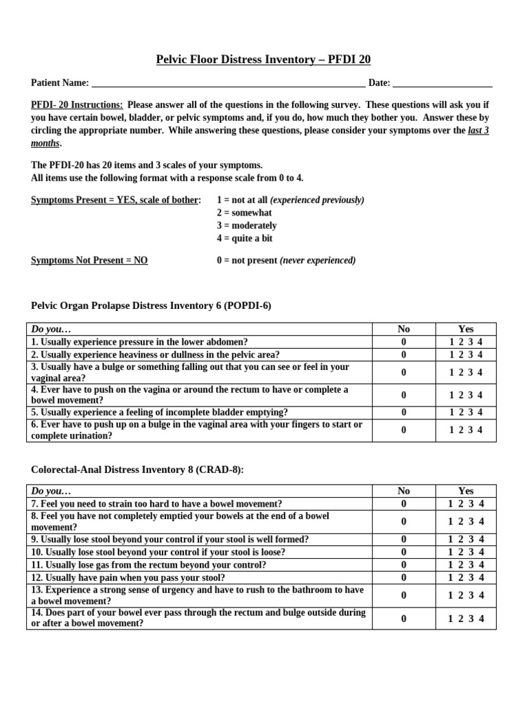Pelvic Floor Distress Inventory | PDF | Urination | Urinary Incontinence