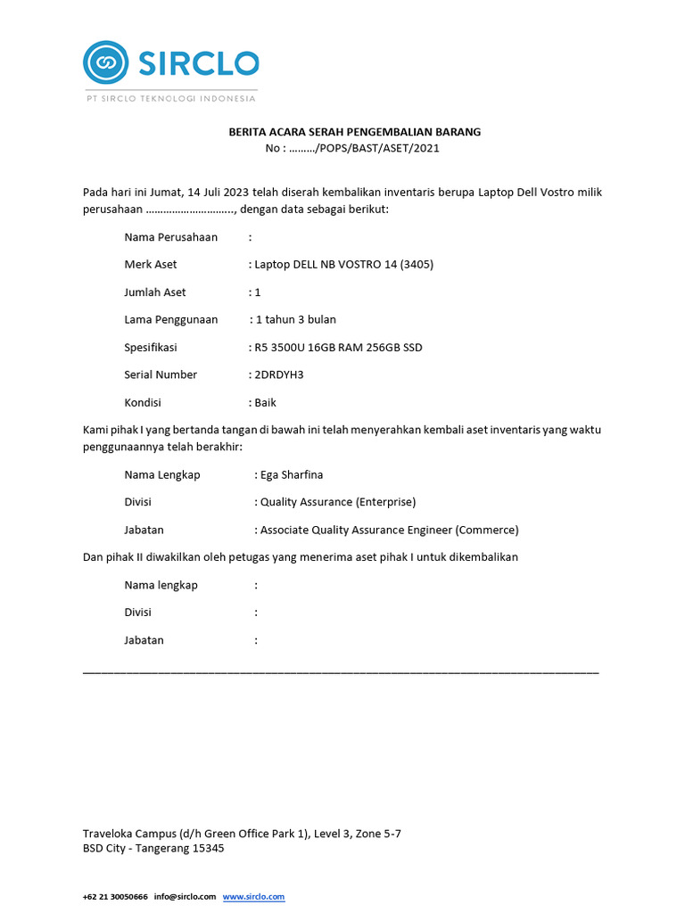 Form BA Pengembalian Barang | PDF