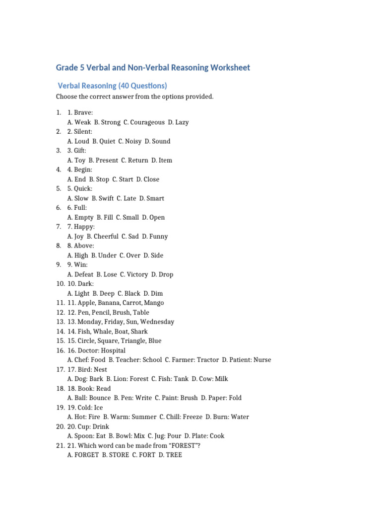 Grade5 Verbal NonVerbal Reasoning Complete | PDF
