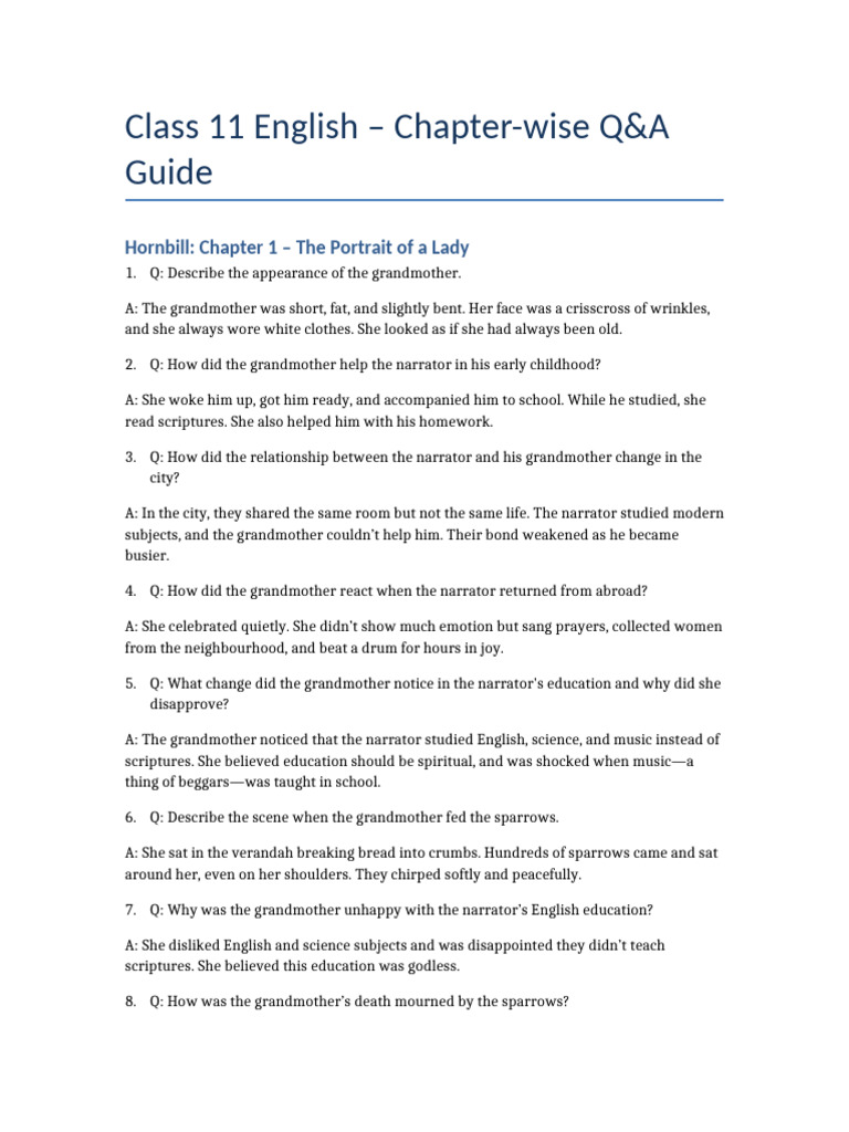 Class 11 English Chapterwise QA Guide | PDF