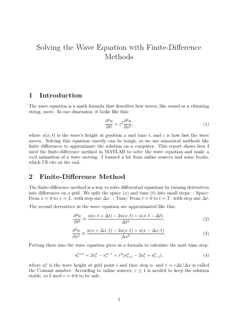 Numerical Solution of Wave Equation in MATLAB | PDF | Algorithms ...