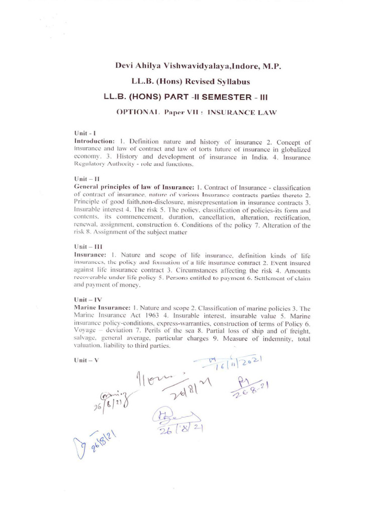 Insurance Law Syllabus | PDF