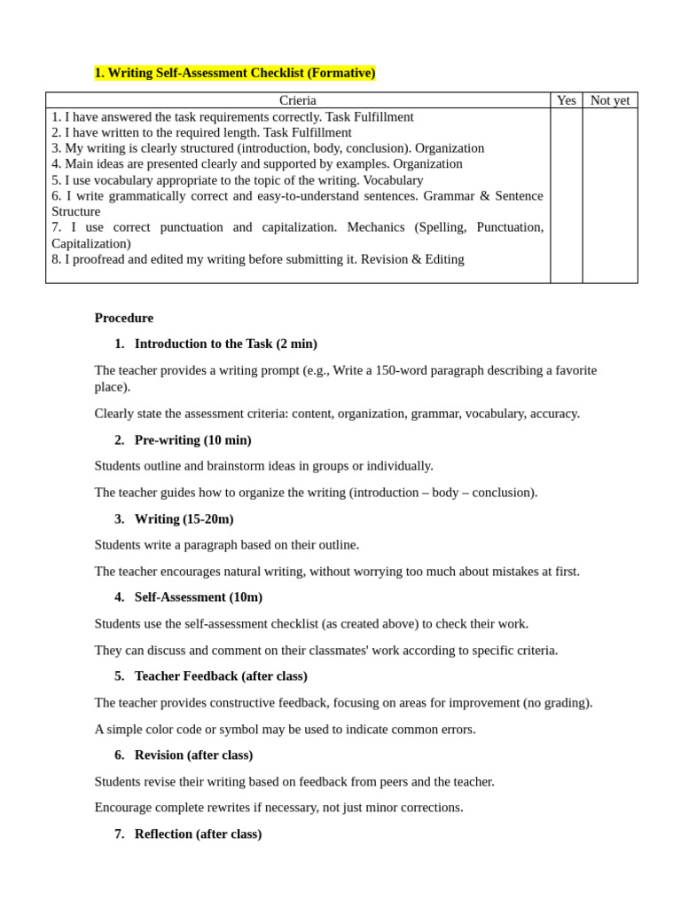 Writing Self-Assessment and Peer Review Guide | PDF | Proofreading ...