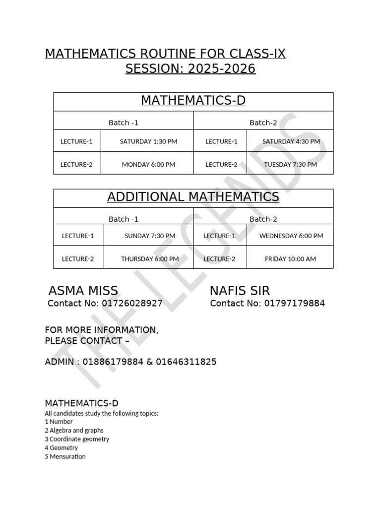 Mathematics Routine For Class Ix 1 | PDF