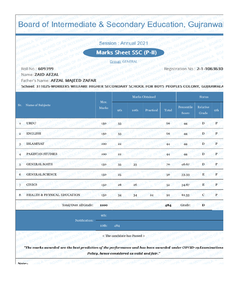Result Card | PDF