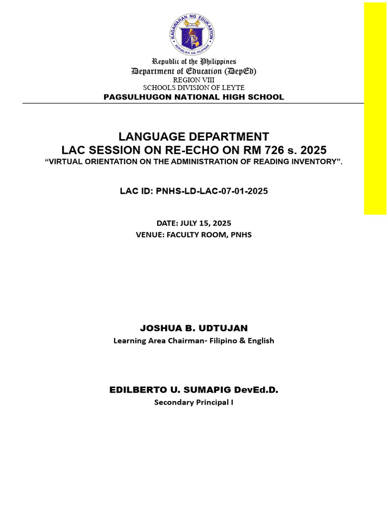Language Department LAC SESSION, LAC FORM 1,2,3,4, MINUTES, NOTICE, ACR ...