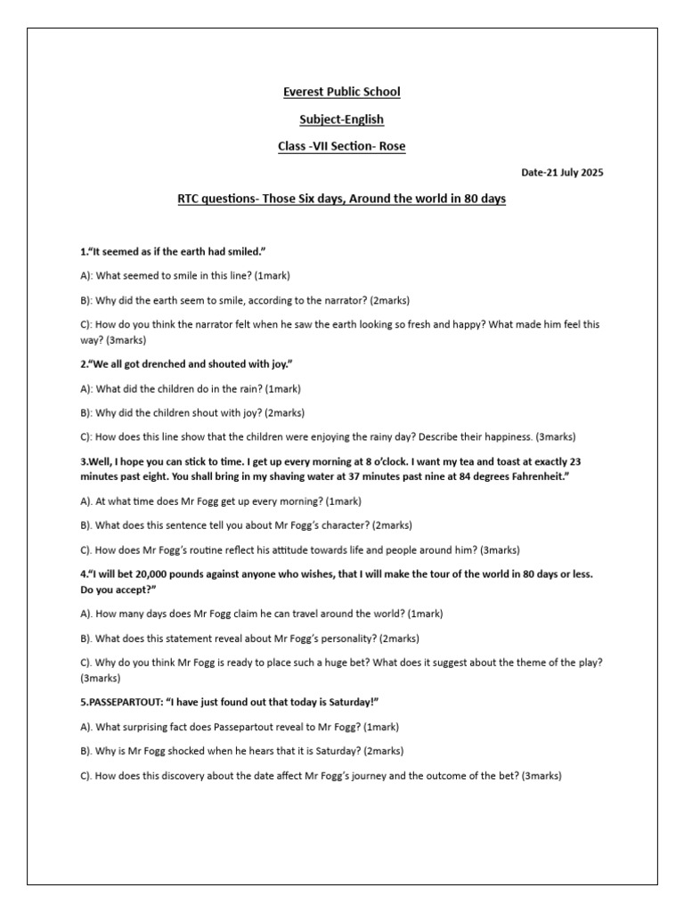 Class 7 Worksheet 2 | PDF