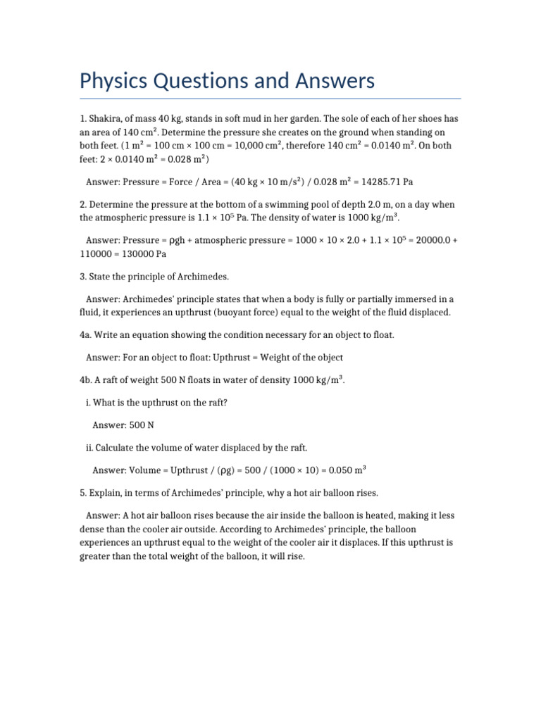 Physics Questions and Answers | PDF