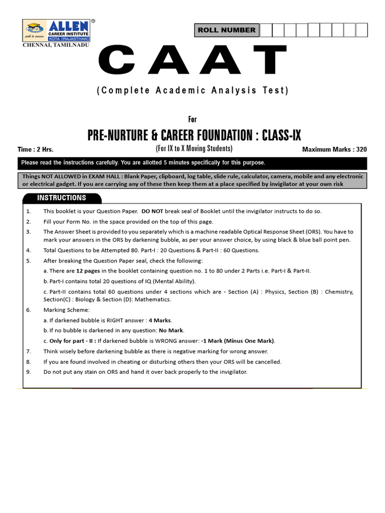 CAAT Exam Instructions and Format | PDF | Force | Physics