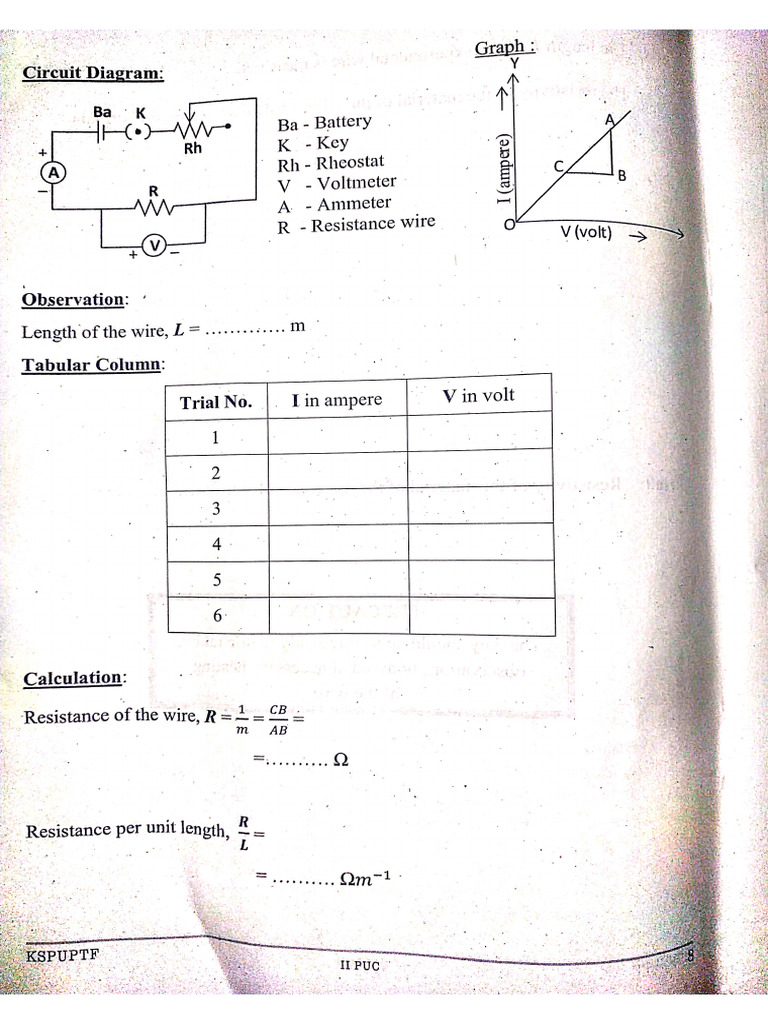 Experiment - Resistance Per Length of The Wire - Physics | PDF