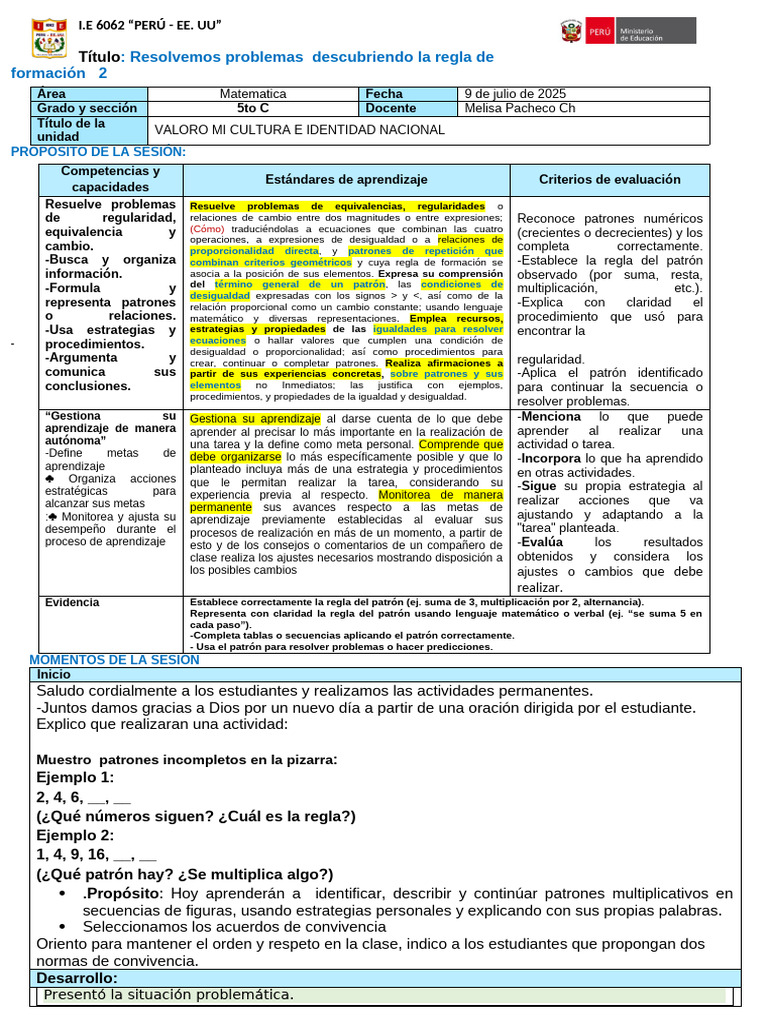Sesion Descubrimos El Patron 2 | PDF | Matemáticas