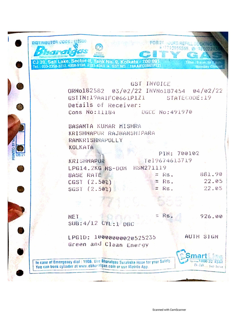 Cylinder Gas Bill For Kitchen Expenditure | PDF