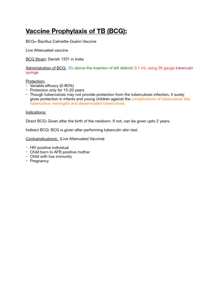 BCG Vaccine: TB Prophylaxis Guide | PDF