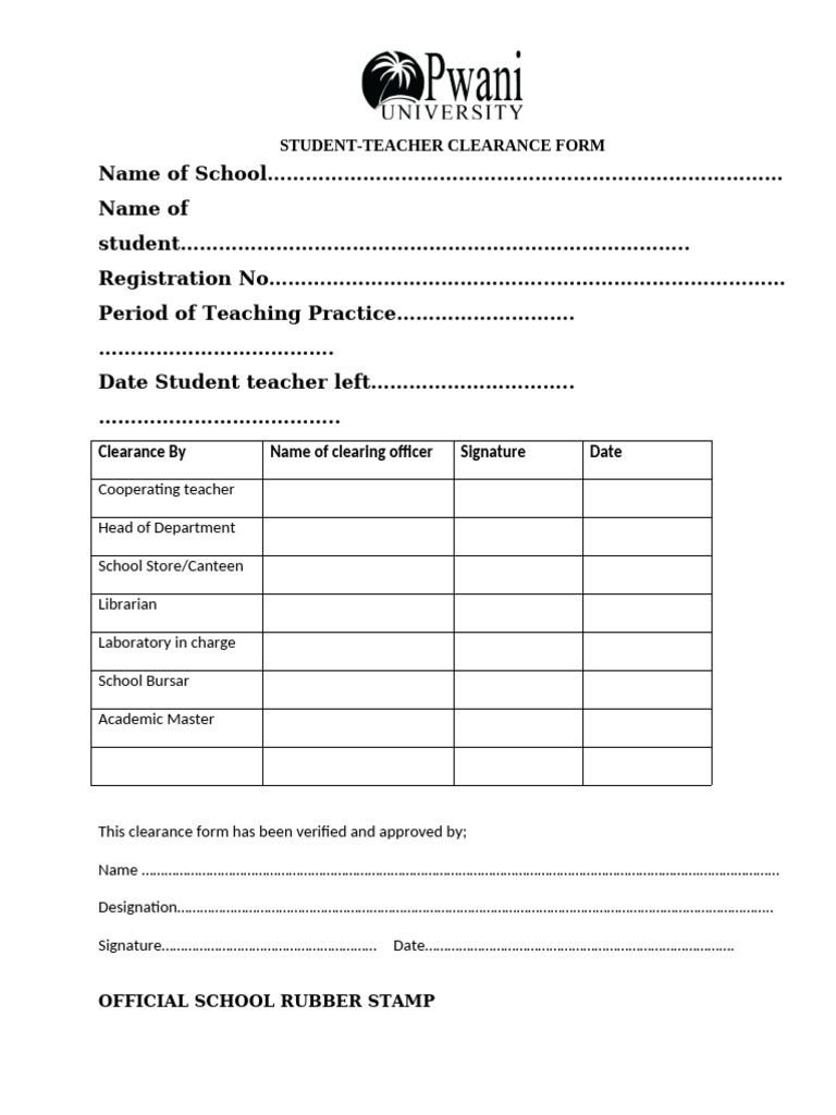 Student Teacher Clearance Form | PDF