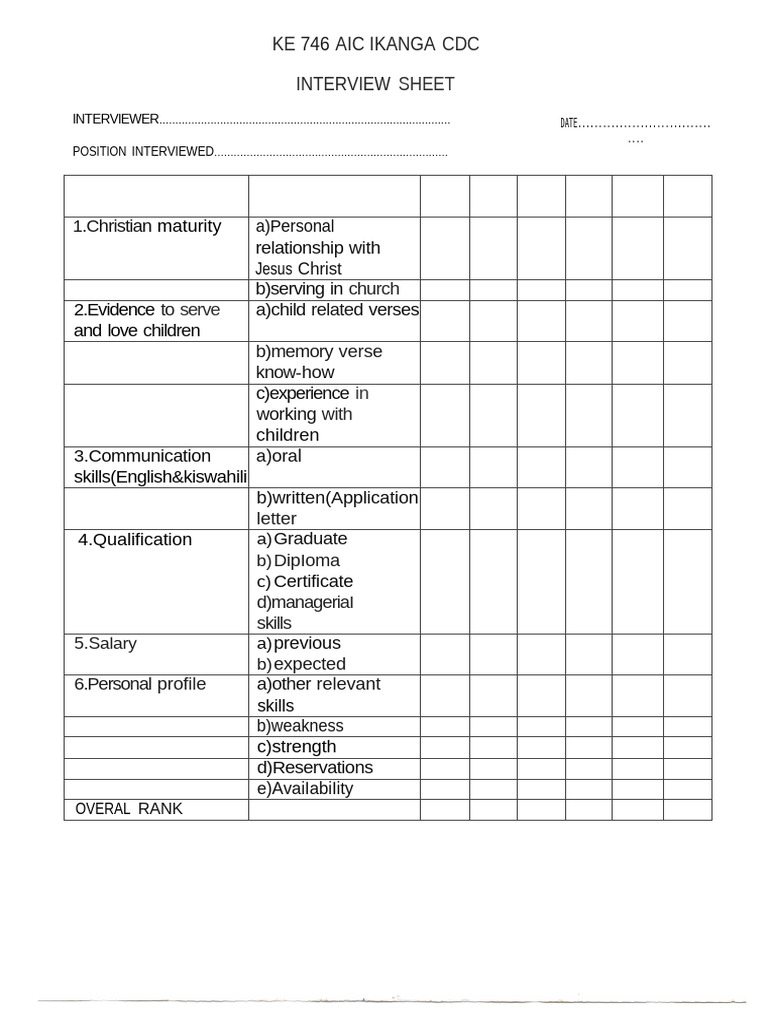 Interview Sheet | PDF