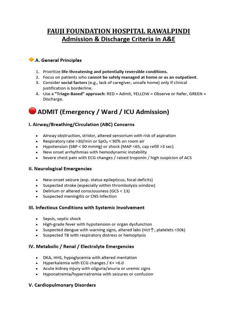 A&E Admission and Discharge Guidelines | PDF | Myocardial Infarction ...
