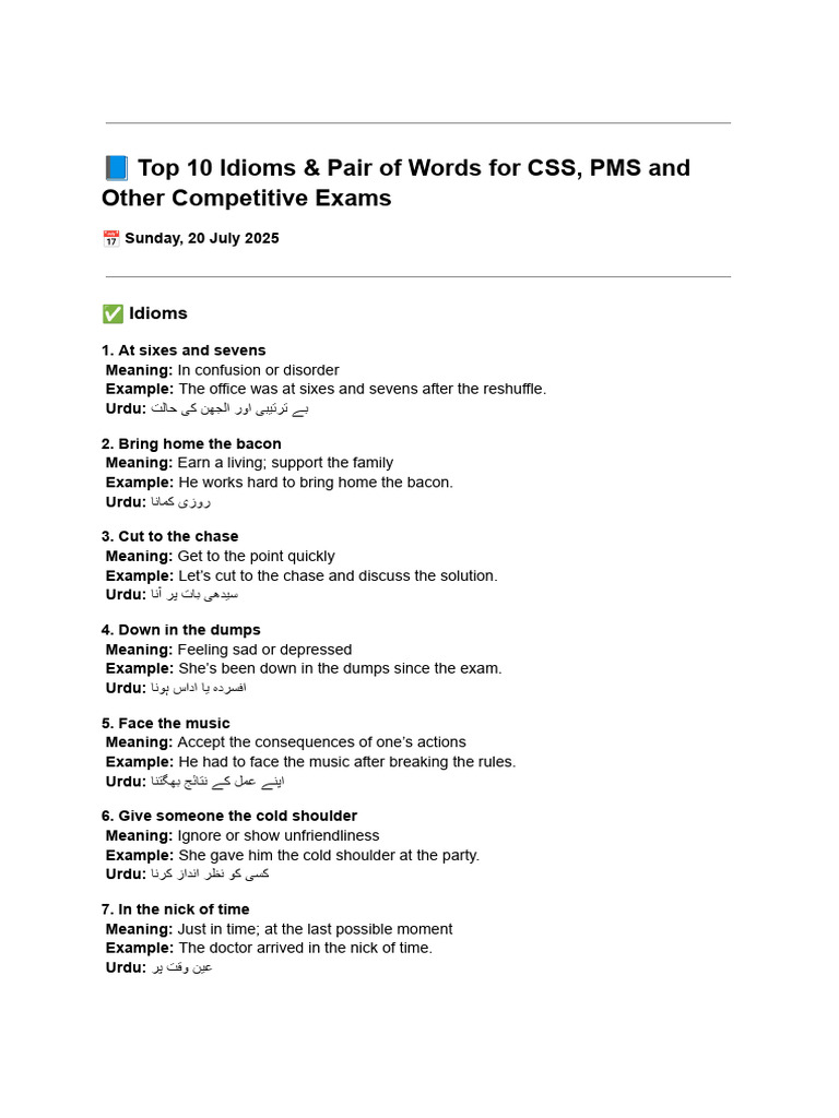 Css Idioms & Pairs of Words 20 July | PDF | Chess Openings | Chess
