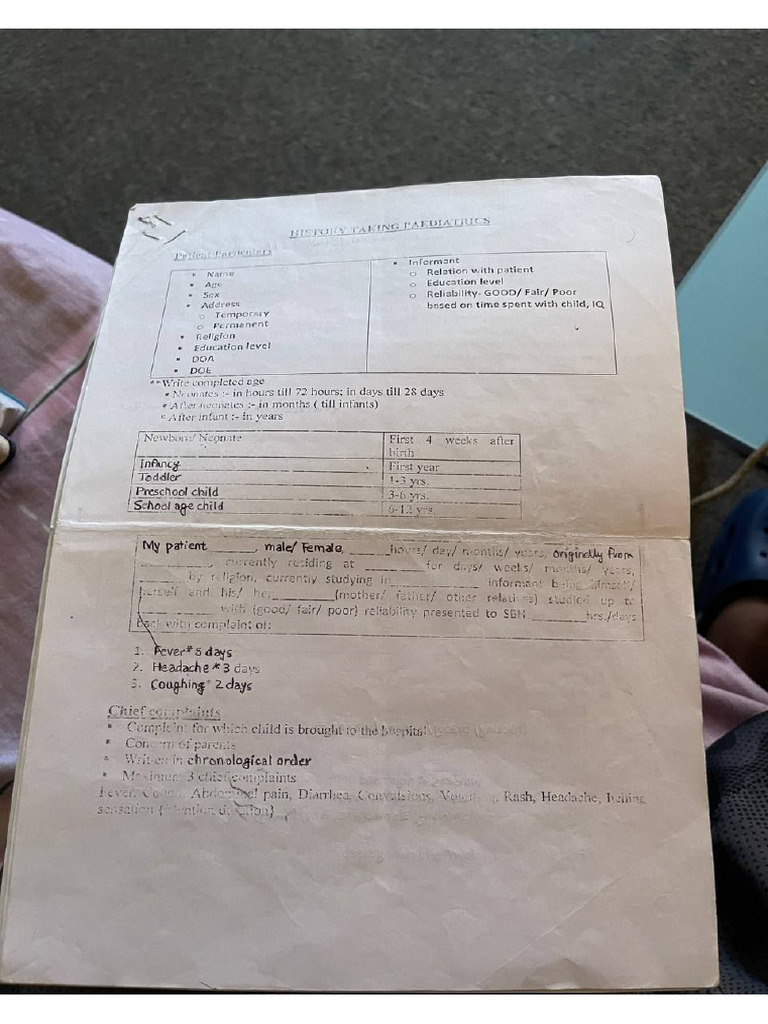 Pediatric History Taking (1) MBBS Manual | PDF