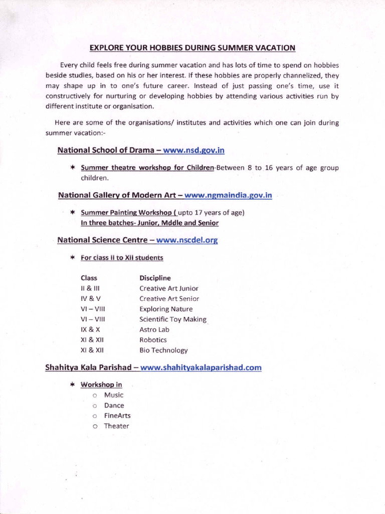 Hobbies During Summer Vacation | PDF | Sports | Ball Games