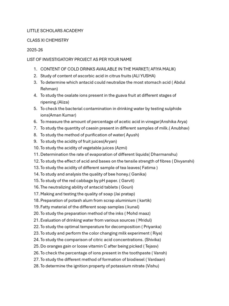 Cls 11 Activity and Project Topics | PDF | Acid | Ph