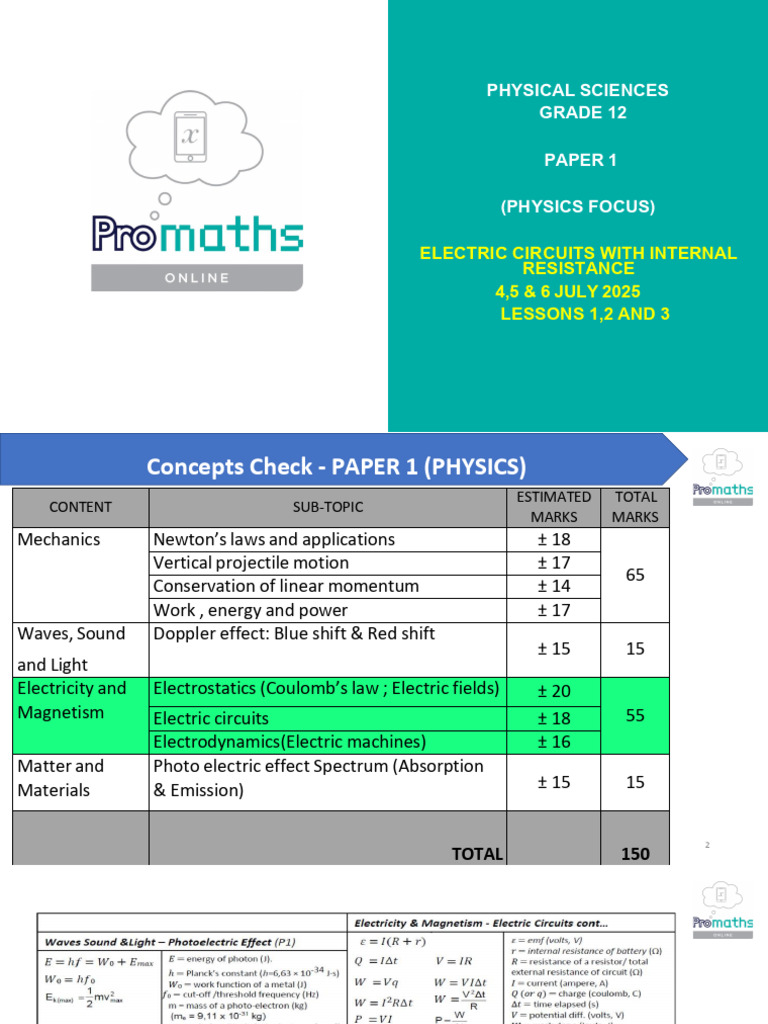 Electric Circuits With Internal Resistance GRADE 12 2025 | PDF | Series ...