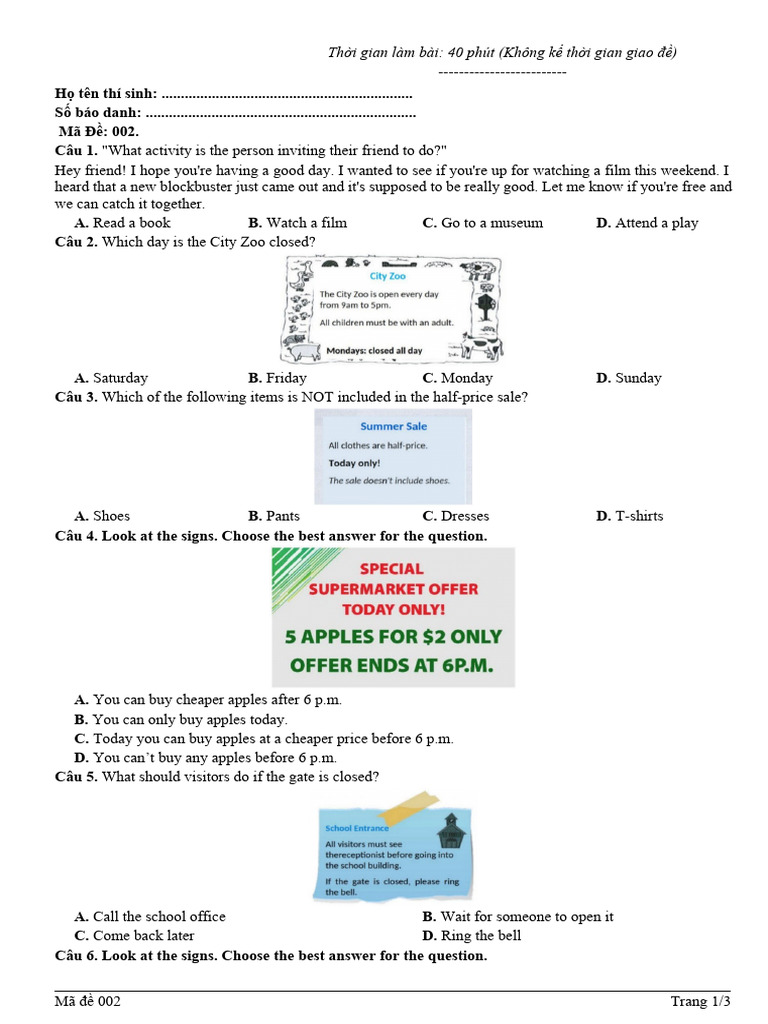 A2 Test Sample Questions | PDF