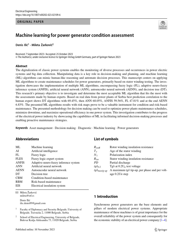 Machine Learning for Generator Maintenance | PDF | Machine Learning ...