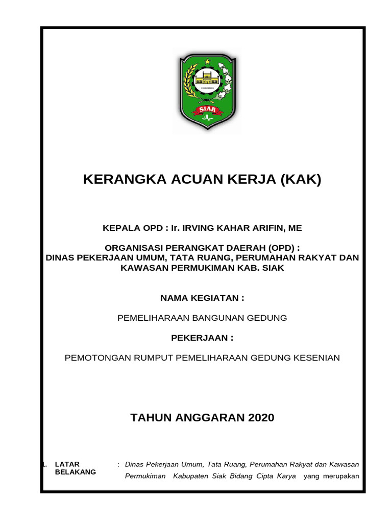 Contoh Kak Pemotongan Rumput Pemeliharaan Gedung Kesenian | PDF