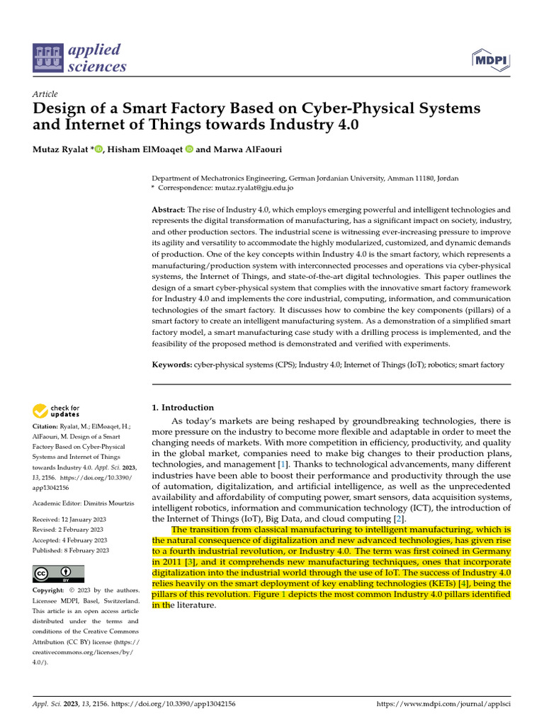 Ryalat 2023 Design of A Smart Factory Based On Cyber Physical Systems ...