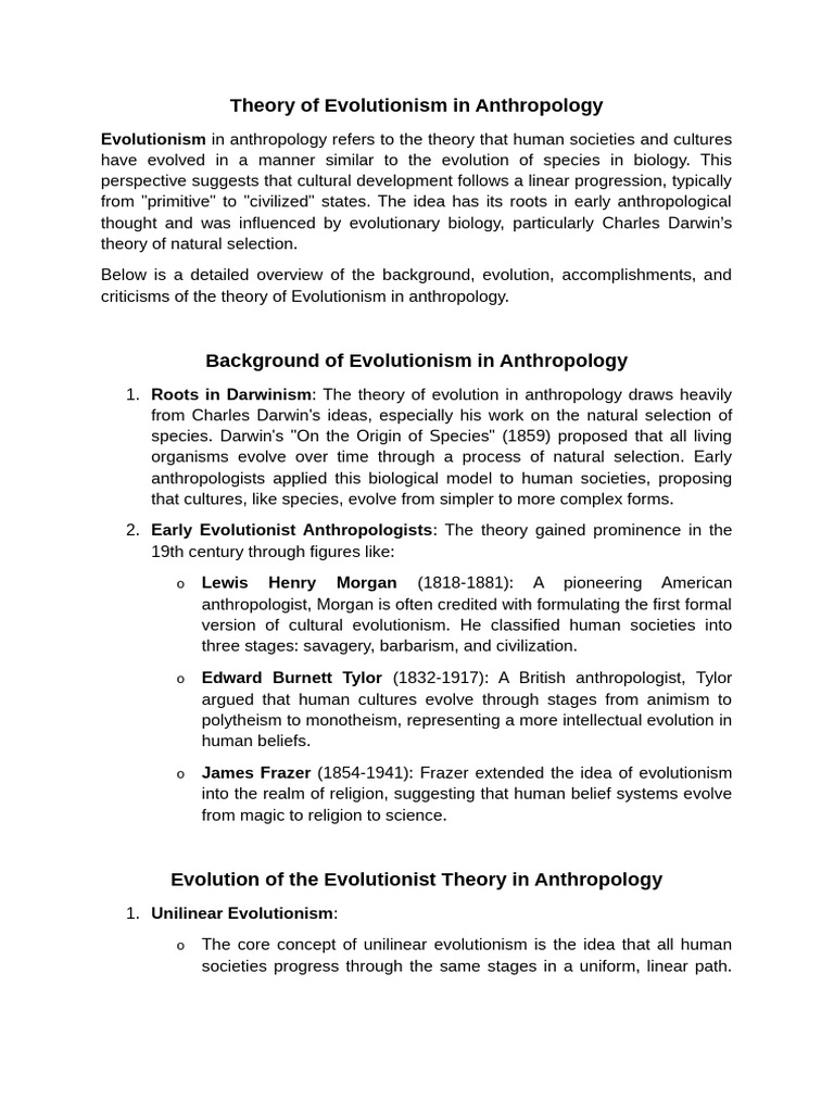 Evolutionism in Anthropology Explained | PDF | Sociocultural Evolution ...