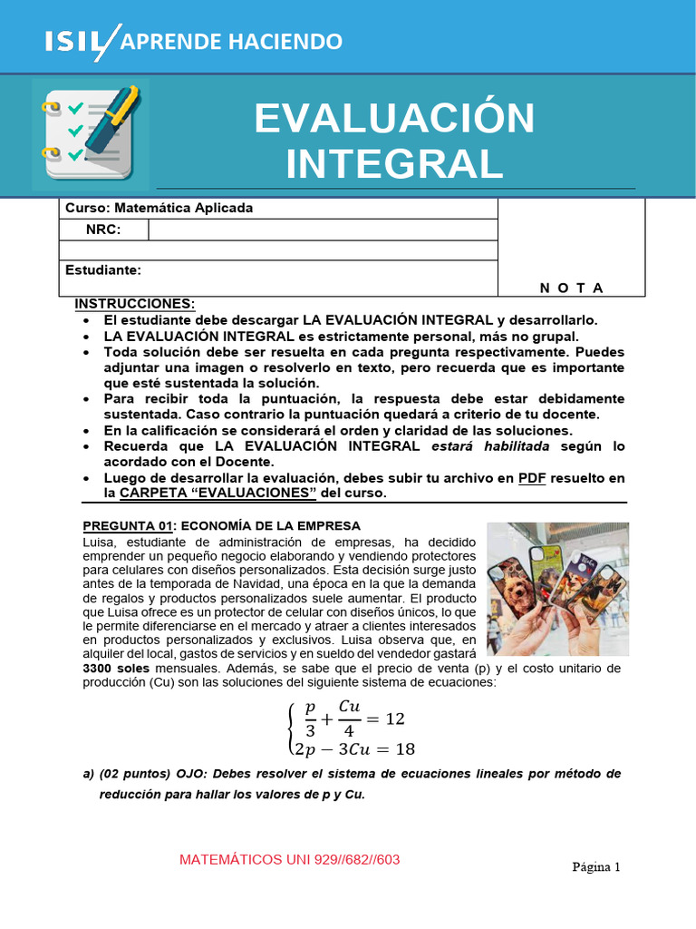 Isil - Evaluacion - Integral | PDF | Oferta (economía) | Mercado (economía)