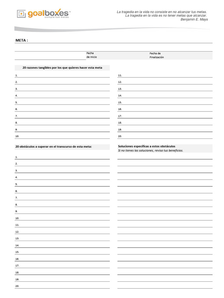 Profundizacion Goal Boxes Hoja de Metas | PDF