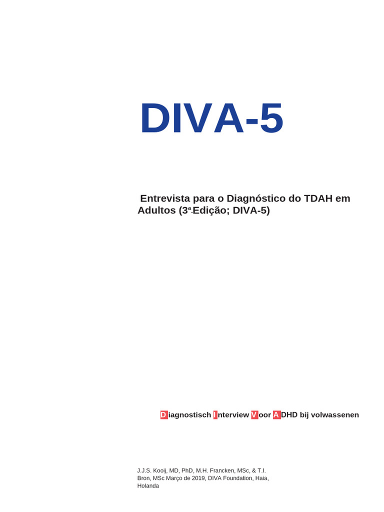 Entrevista para o Diagnóstico Do TDAH em Adultos - DIVA-5 | PDF | Transtorno de déficit de ...