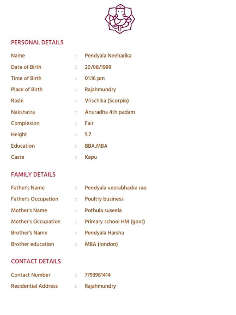 Neeha Biodata | PDF